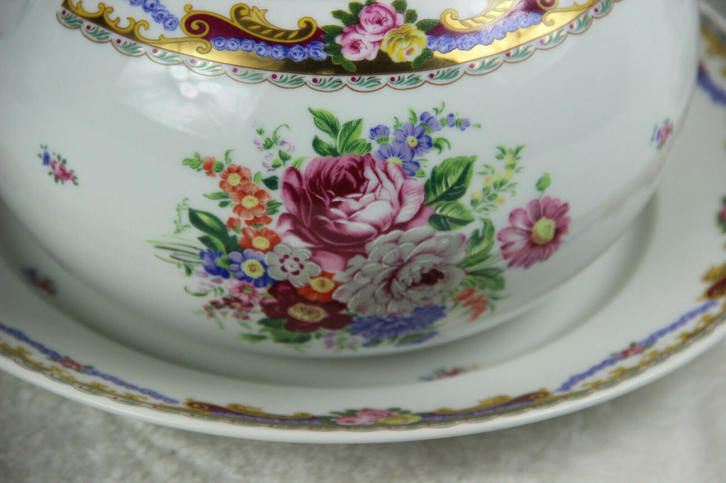 French vintage Limoges marked porcelain soup tureen plate spoon set 19 ...