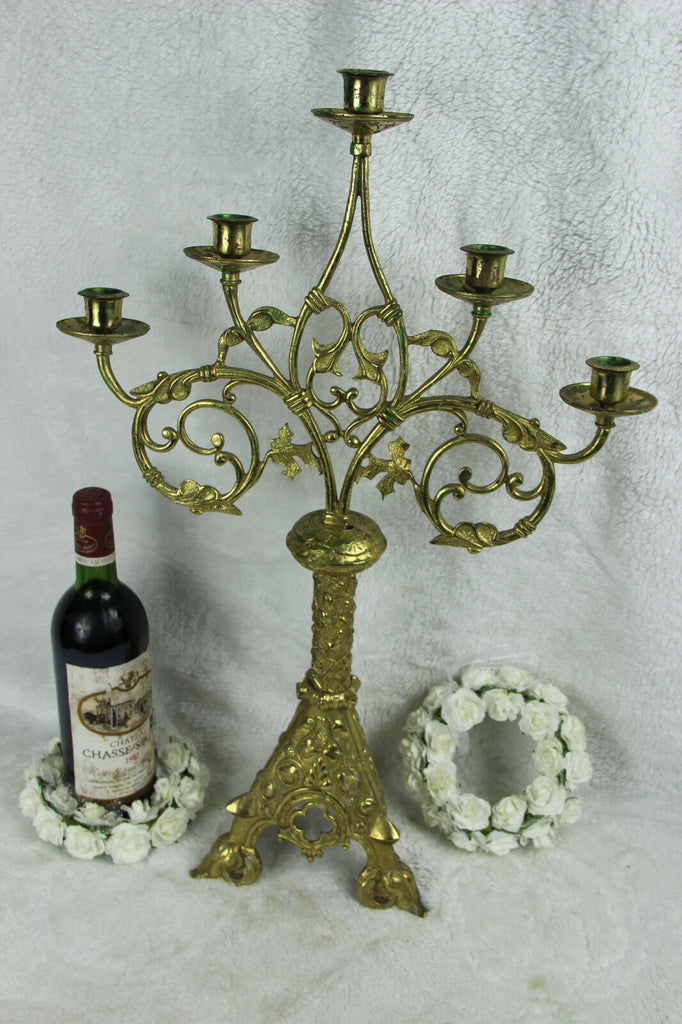 Large antique Church Altar neo gothic brass Candle holder | FF-Antiques