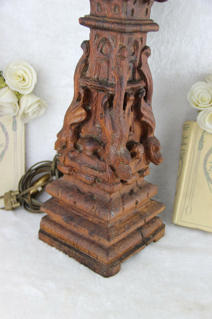 Rare 1880 Antique French Table lamp wood carved gargoyle dragon gothic ...