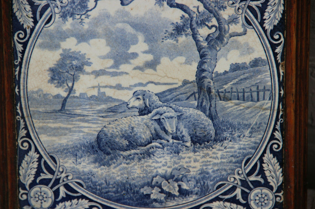 Antique DELFT pottery Tile sheep scene PAN PAT coaster wood frame | FF ...