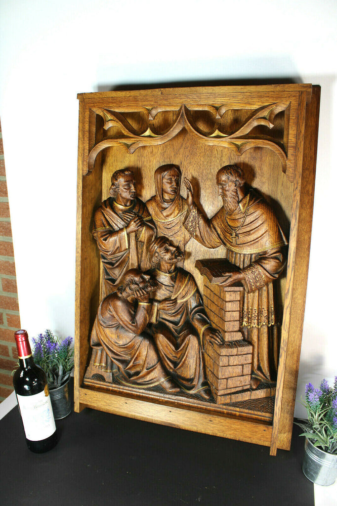 Antique church neo gothic Reredos altar piece wood carved evangelist s ...