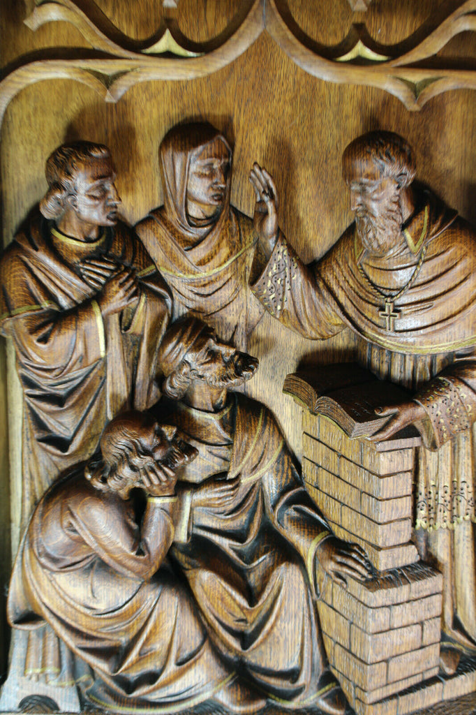 Antique church neo gothic Reredos altar piece wood carved evangelist s ...