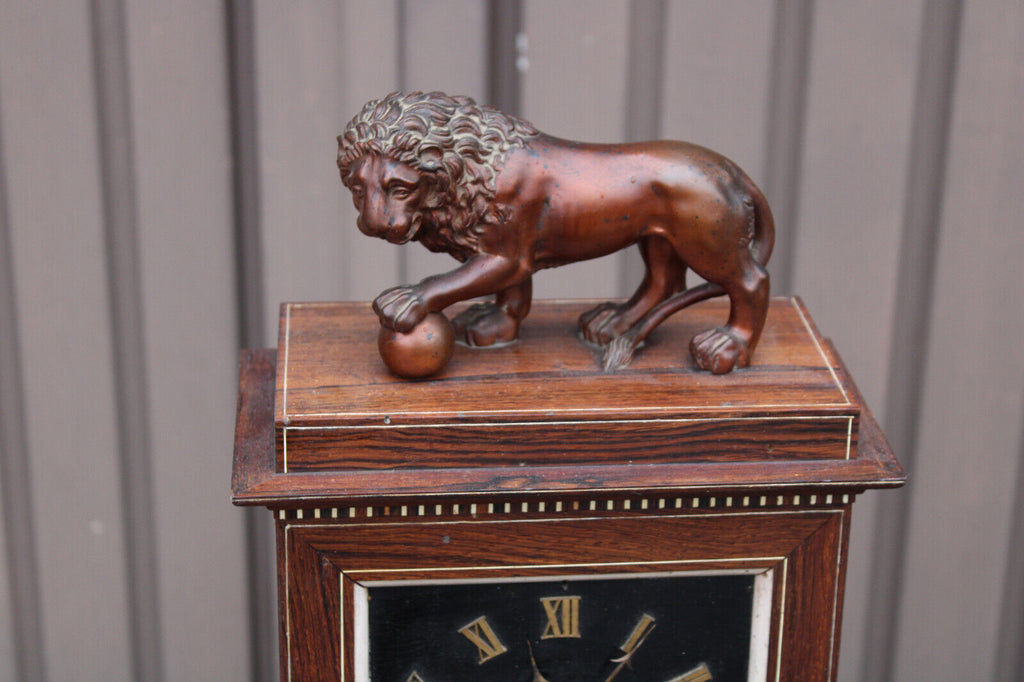 Antique Wood carved bronze lion mantel clock | FF-Antiques